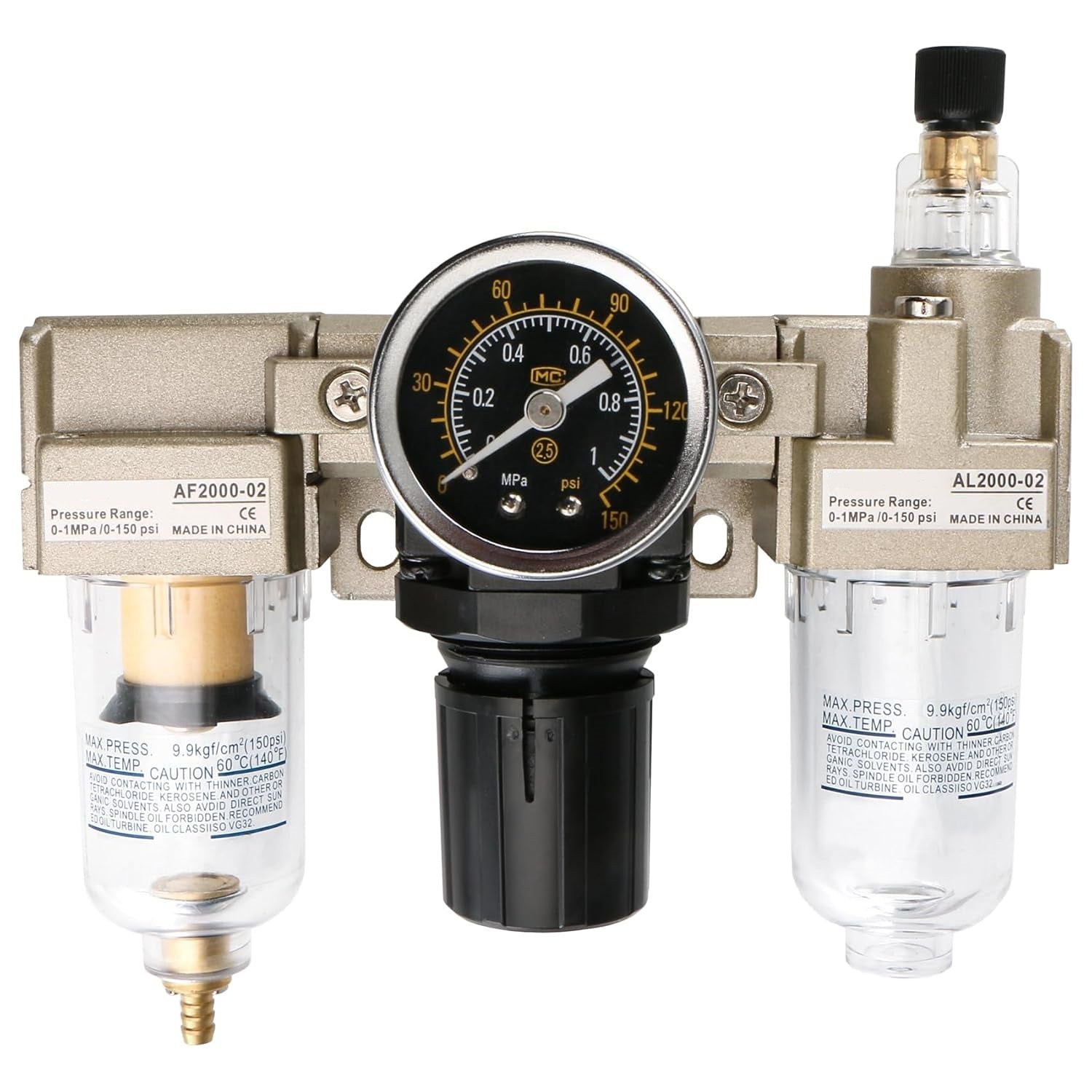 HAK Pneumatic 3 PC Filter Regulator Lubricator Combination FRL Unit 1 ...